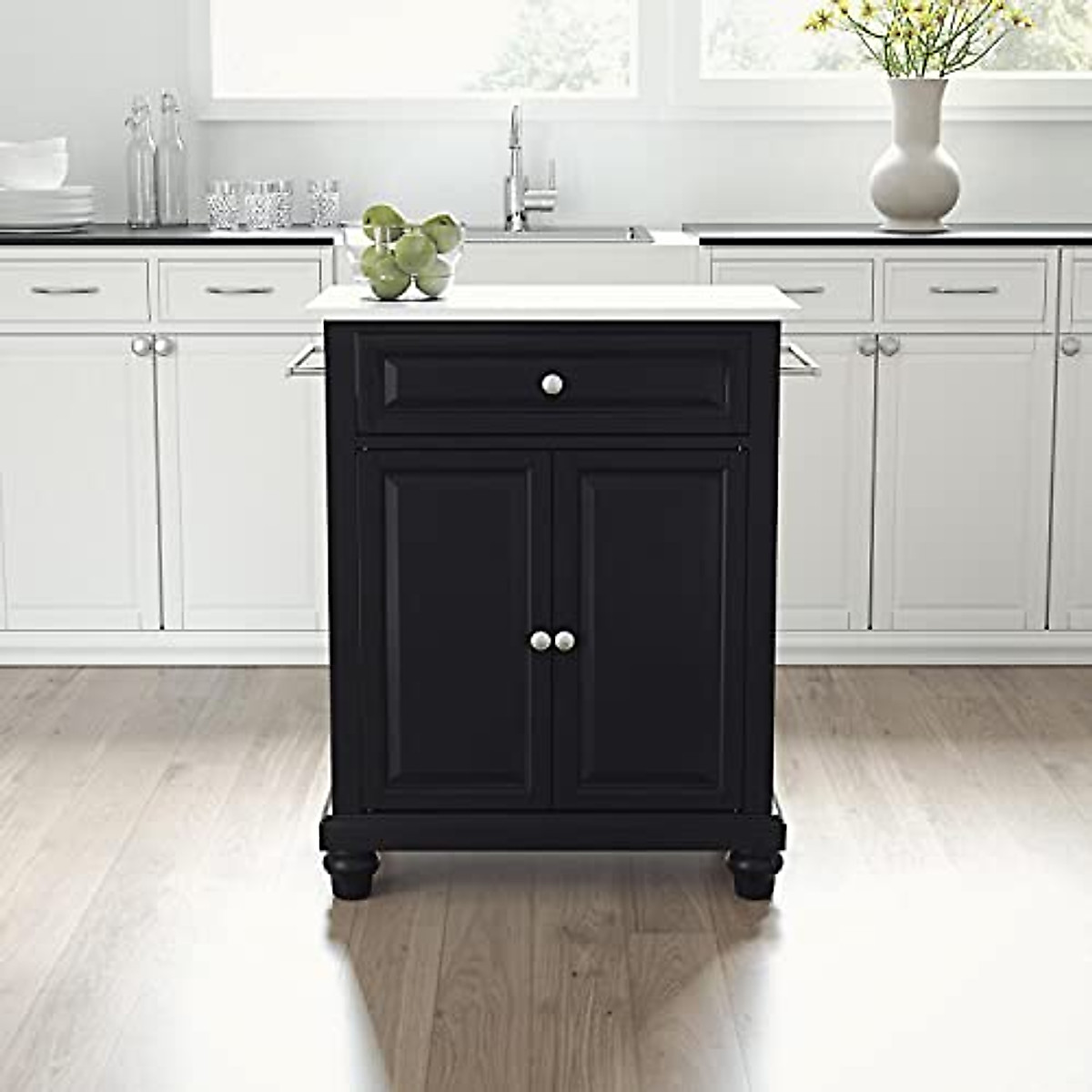 HomeStock French Fabulous Stone Top Portable Kitchen Island/Cart Black/White
