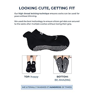 Live Happy Be Healthy Non-Slip Socks Yoga Barre Pilates Hospital Maternity Sock w/Grips for Women Men 2-Pairs Black (Black 1 Pack)