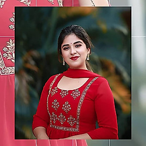 MAHICH WOMEN'S Rayon Anarkali Kurti, Plazzo with Dupatta Set (L) Red