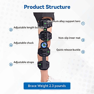 Orthomen Hinged ROM Knee Brace, Post Op Knee Brace for Recovery Stabilization, ACL, MCL and PCL Injury, Adjustable Medical Orthopedic Support Stabilizer After Surgery, Women and Men