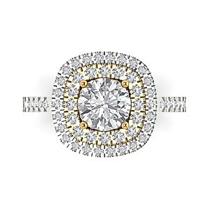 Clara Pucci 1.75ct Round Cut Solitaire Halo White Lab Created Sapphire Engagement Anniversary Bridal Ring 18K White & Yellow Gold 5.5