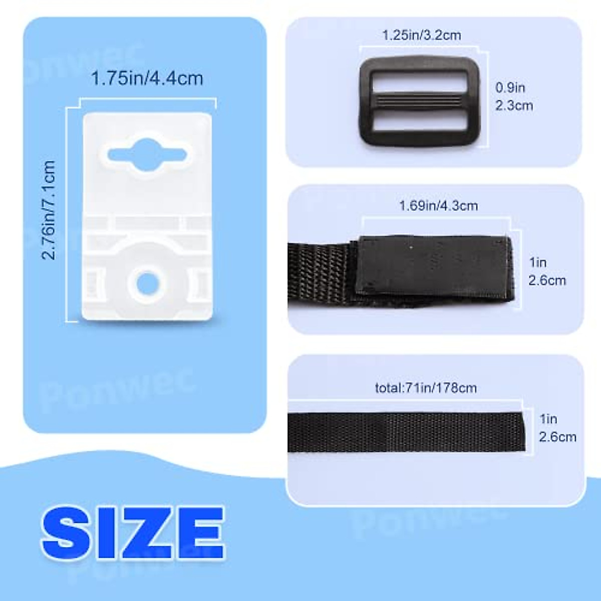 Ponwec 24PCS Pool Solar Cover Reel Attachment Straps Kit for In Ground Swimming Pool Solar Blanket Cover Reels Straps Solar Blanket Straps Including 8 Nylon Straps with Tabs, 8 Cord Plates,8 Buckles