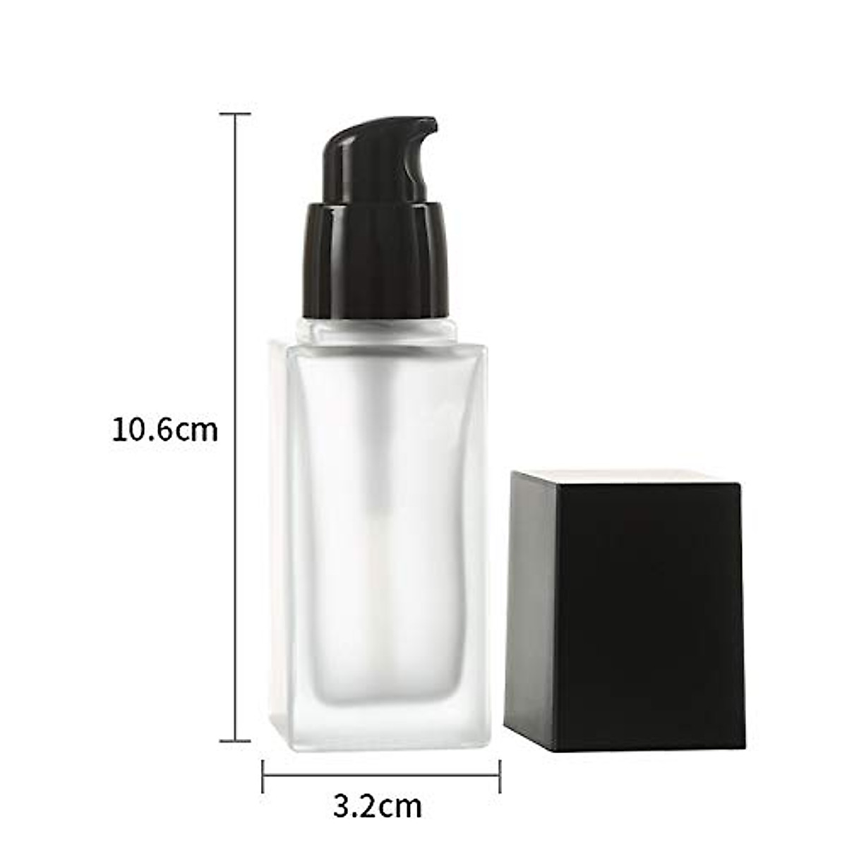 2 Pack 30ml/1 Oz clear Glass Foundation Bottle,Empty Refillable Square Lotion Bottle With Press Pump for Lotion Liquid Body Cream Cosmetic Travel Foundation Samples Vials-Pipette&Funnel Included