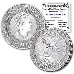 2022 P AU 1 oz Australian Silver Kangaroo Coin Brilliant Uncirculated with Certificate of Authenticity $1 BU