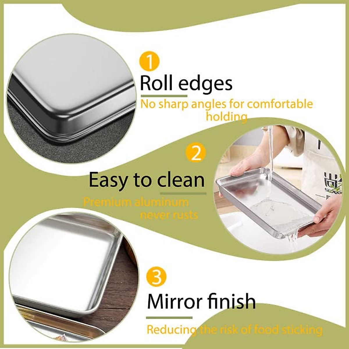 Baking Sheet Cookie Sheet Set of 2, Umite Chef Stainless Steel Baking Pans Tray Professional 12 inch, Non Toxic & Healthy, Mirror Finish & Rust Free, Easy Clean & Dishwasher Safe