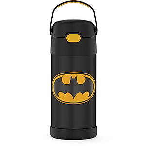 THERMOS FUNTAINER Water Bottle with Straw - 12 Ounce, Batman - Kids Stainless Steel Vacuum Insulated Water Bottle with Lid