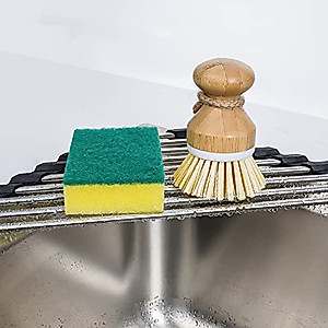 Tomorotec Triangle Roll-Up Dish Drying Rack for Sink Corner Small Foldable Stainless Steel Over The Sink Multipurpose Kitchen Drainer Caddy Trivet Rustproof Organizer Storage Space Saver Shelf (Black)