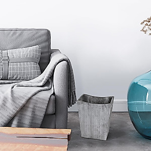 Wood Trash Can Rectangular Waste Basket with Convenient Semicircular Handle Wooden Garbage Can for Kitchen Bedroom Living Room, Grayish Green