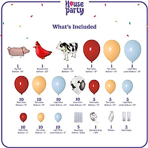 HOUSE OF PARTY Cow Balloons Garland - 110 Pcs | Western Cow Print Blue Red & Tan Balloons with Cow Foil Balloon for Decoration | Cowboy Baby Farm Theme Decor