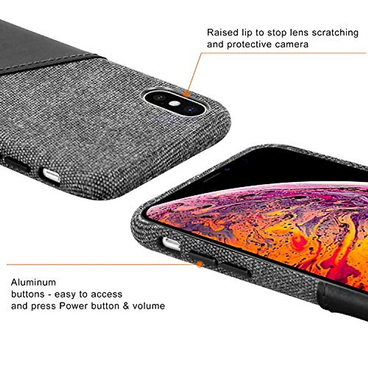 Lopie [Sea Island Cotton Series] Slim Card Case Compatible for iPhone X/10 2017, Fabric Protection Cover with Leather Card Holder Slot Design, Black