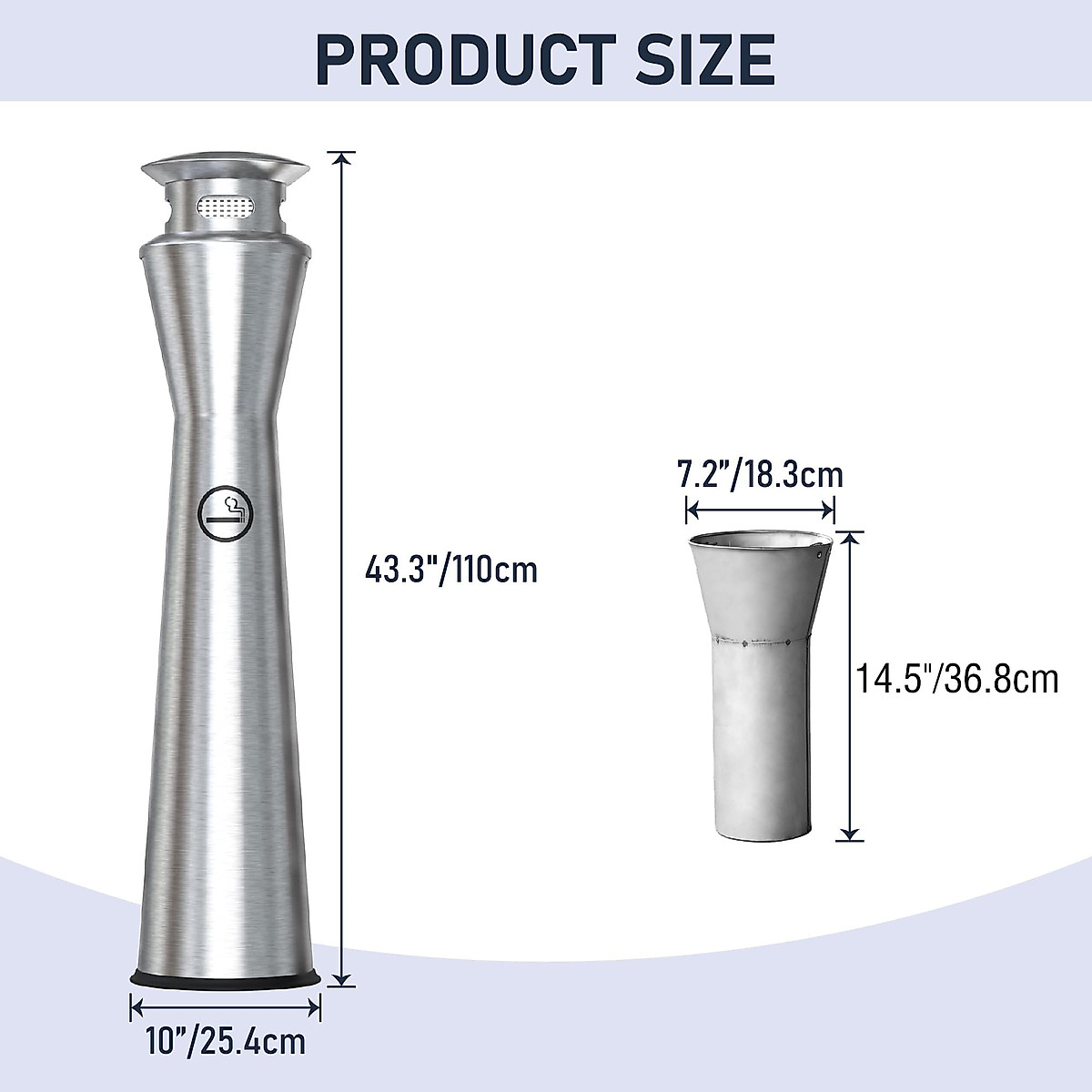 AIWFL Stainless Steel Butt Receptacle Outdoor Trash Can with Lid, Floor Standing Garbage Ash Bin Waste Container Trash Receptacle for Patio Shopping Center Office and Hotel