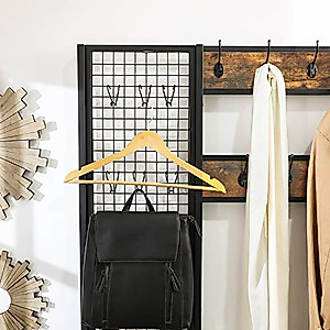 VASAGLE ALINRU Hall Tree, Coat Rack, Coat Stand with Grid Wall, Shoe Rack, 2 Mesh Shelves, 15 Hooks, 72.8-Inch Tall, Large Storage Space, Easy to Assemble, Industrial Style, Rustic Brown UHSR98BX