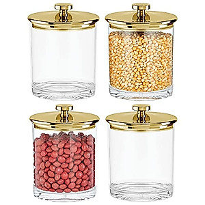 mDesign Small Acrylic Apothecary Jars with Airtight Lids, Organizer Canister Jar Set for Kitchen, 37 oz., Food Storage Container for Pantry and Counter, Lumiere Collection, 4 Pack, Clear/Soft Brass