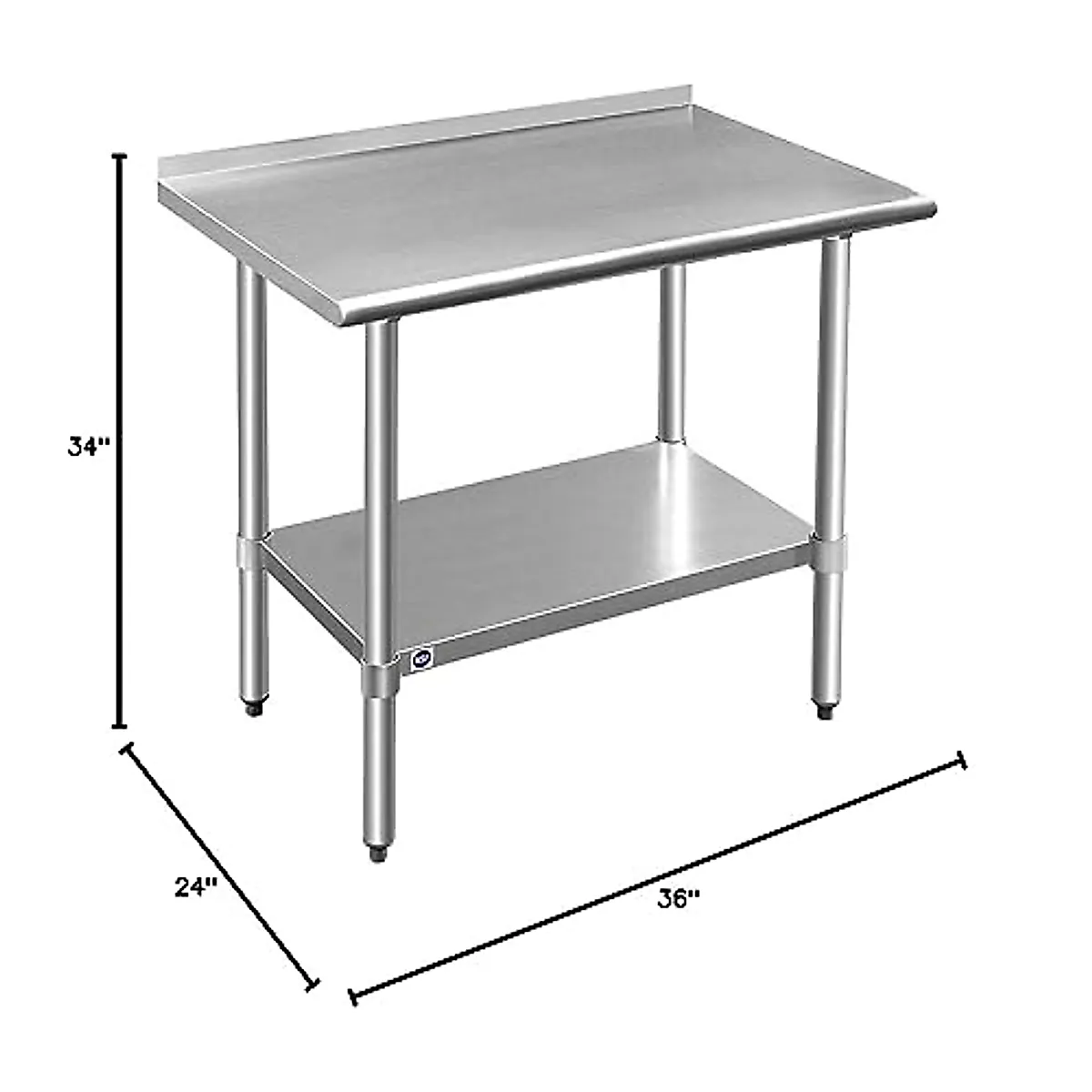 ROCKPOINT Stainless Steel Table for Prep & Work with Backsplash 24x36 Inches, NSF Metal Commercial Kitchen Heavy Duty Table with Adjustable Under Shelf and Table Foot for Restaurant, Home and Hotel