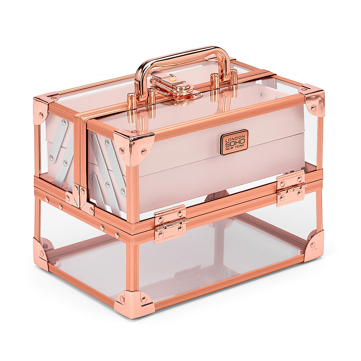 Conair Makeup Beauty Case, Cosmetic Case, With Expandable Shelves and Locking Latch, in Rose Gold, London SOHO New York by Conair