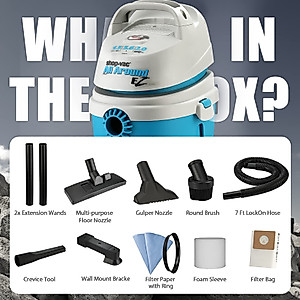 Shop-Vac 1.5 Gallon 2.0 Peak HP All Around EZ Wet/Dry Vacuum, Portable Compact Shop Vacuum, 3 in 1 Function with Wall Bracket & Multifunctional Attachments for Home, Apartment, Vehicles, 5895100