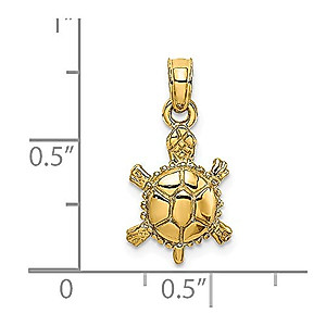 Solid 14k Yellow Gold 3-D Land Turtle Charm Pendant - 12mm x 9mm