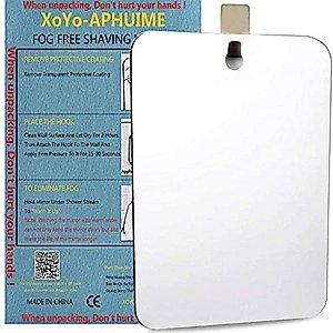 XoYo-Large Fogless Shower Mirror（11inX7.48in）, Includes 1 Adhesive Hooks, Anit-Fog Shower Mirror, Shower Makeup Shave Mirror, Frameless Shower Mirror, Wall Hanging Mirror