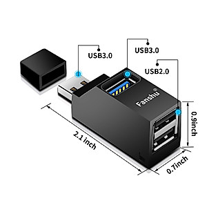 USB 3.0 Hub, Fanshu 3 Port Mini Portable Fast High Speed Bus Powered Data USB Hub Transfer, Splitter Box Adapter Expansion for PC Notebook Laptop Computer Mac Linux Windows