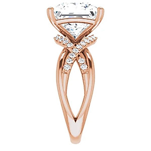 Handmade 18K Gold 5 CT Princess Cut VVS1 Colorless Moissanite Engagement Ring for Women Bridal Set Moissanite Wedding Ring for Gifts (Rose Gold, 7.5)