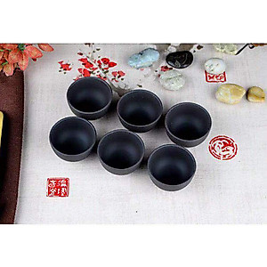 HonHeam Chinese Tea Tasting Cup Purple Sand Cups Tiny Tasting Cup Mini Tea Cup Purple Sand Kung Fu Tea Cup Ceramic Cup Tea Bowl Cup Set of 6 Black
