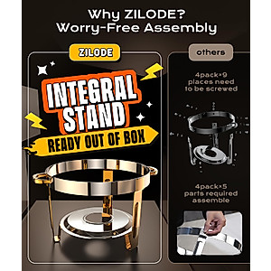 Chafing Dishes for Buffet 4 Pack, 5QT [Worry-Free Assemble] Round Chafing Dish Buffet Set [Elegant Gold and Silver Colors] Stainless Steel Chafers and Buffet Warmers Sets for Parties with Complete Set