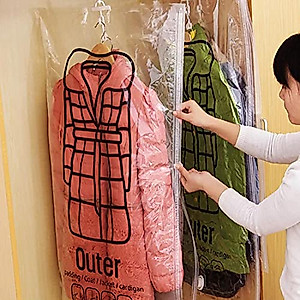 NEWDEZHI Hanging Vacuum Storage Bags, 2023 New Hanging Space Saver Bags, Outer Bags for Coats, Reusable Vacuum Seal Bags for Clothes with Pump (5pcs,L)