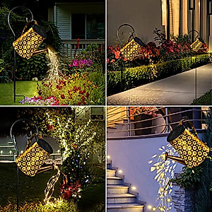 Ledeak Solar Watering Can with Lights, Garden Shower Light Solar Lanterns Hanging Waterproof Star Light LED String Fairy Lights, Decorative Retro Metal String Lights for Lawn Outdoor Pathway Patio