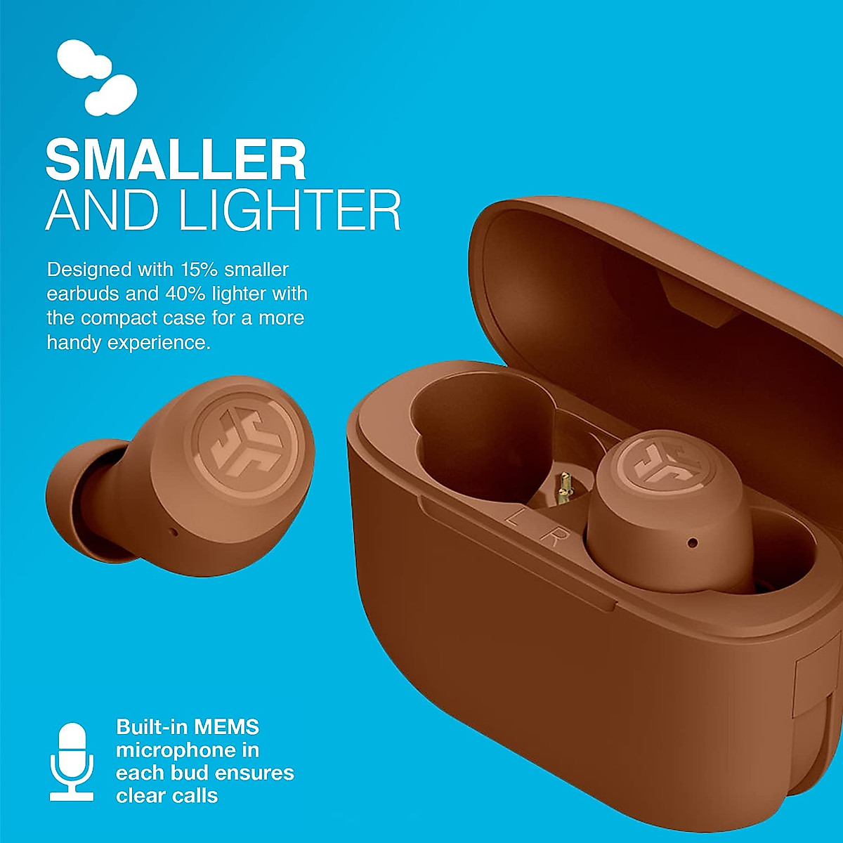 JLab Go Air Tones True Wireless Earbuds Designed with Auto On and Connect, Touch Controls, 32+ Hours Bluetooth Playtime, EQ3 Sound, and Dual Connect, Natural Earthtone Color (1615 C)