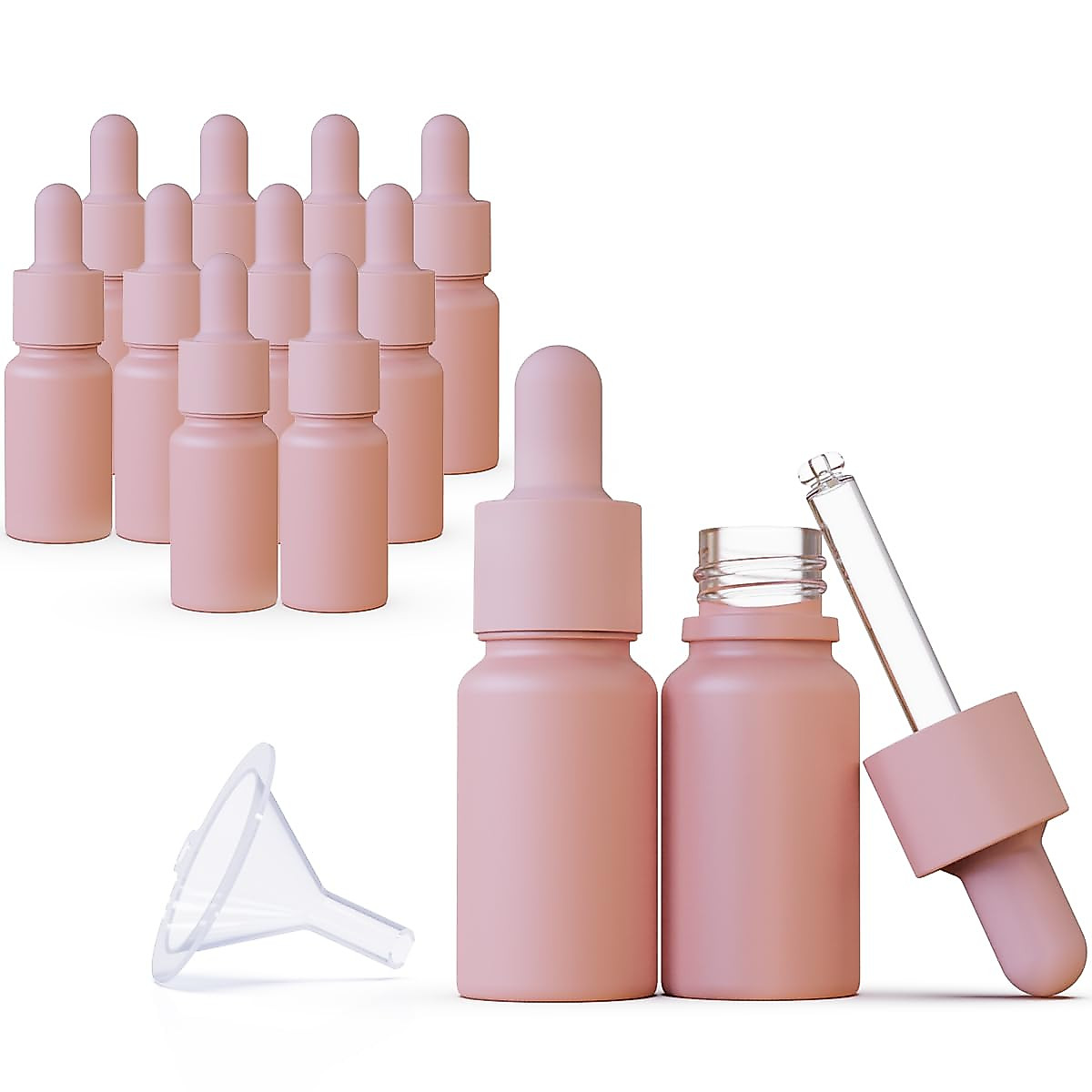 seafulee 1/3 oz Pink Coated Glass Dropper Bottles (10ML) with Glass Eye Dropper, UV Safe Bottles for Essential Oils and Aromatherapy (Pack of 12)