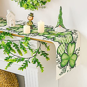 Artoid Mode Clover Shamrocks Eucalyptus Buffalo Plaid St.Patrick's Day Table Runner, Seasonal Kitchen Dining Table Runner for Home Party Decor 13x72 Inch