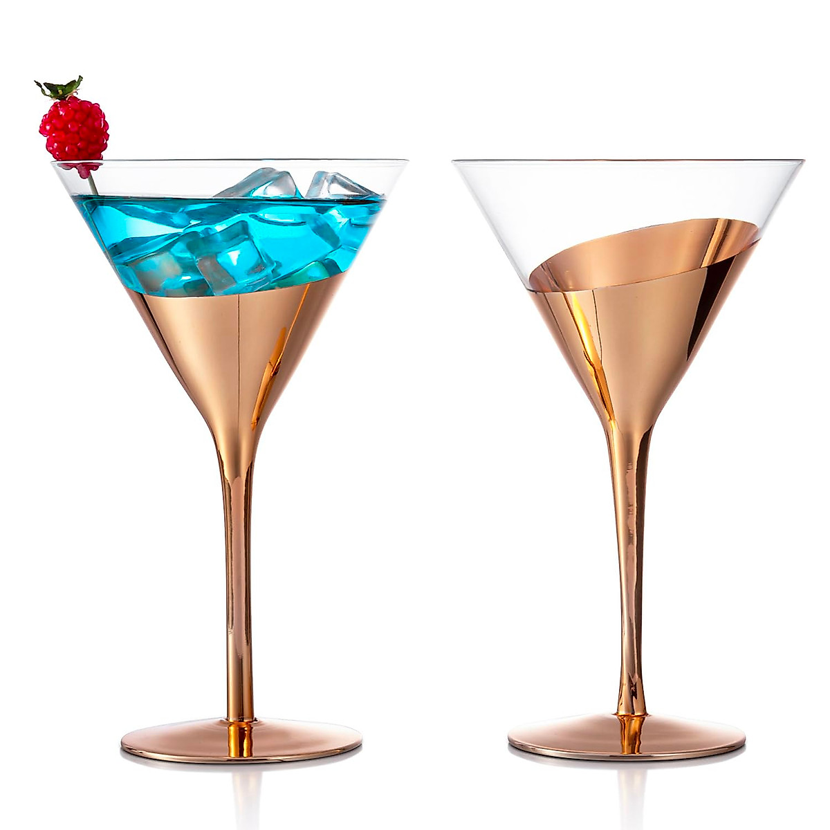 MyGift Copper Toned Accent Martini Glasses - Metallic Angled Cocktail 8-ounce Glass, Set of 2