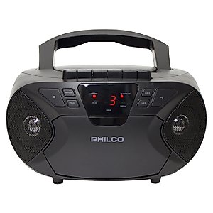 Philco Portable Bluetooth Boombox with CD and Cassette Player | Cassette Recorder | Connect to Headphones | CD Player is Compatible with MP3/WMA/CD-R/CD-RW CDs | 3.5mm Aux Input | AC/Battery Powered