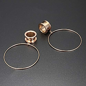 ZS Ear Tunnels Large Hoop Ear Plugs Rose Gold Ear Gauges 316L Stainless Steel Expander Dangle Gauges 6g-3/4 IN