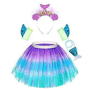 STOPKLAS Little Girls Dress Up Costume Set, Fairy and Mermaid Princess Dress up Trunk with Accessories 19pcs Girls Pretend Play Costume for Girls 3-6
