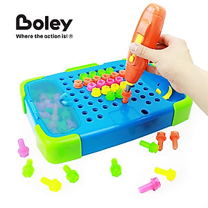 Boley Builders 67-Piece Electric Screwboard STEM Toy Set - Powered Screwdriver, Drill Bits, Colorful Bolts - Educational Learning Toy for Kids and Toddlers - Boys and Girls Tool Kit