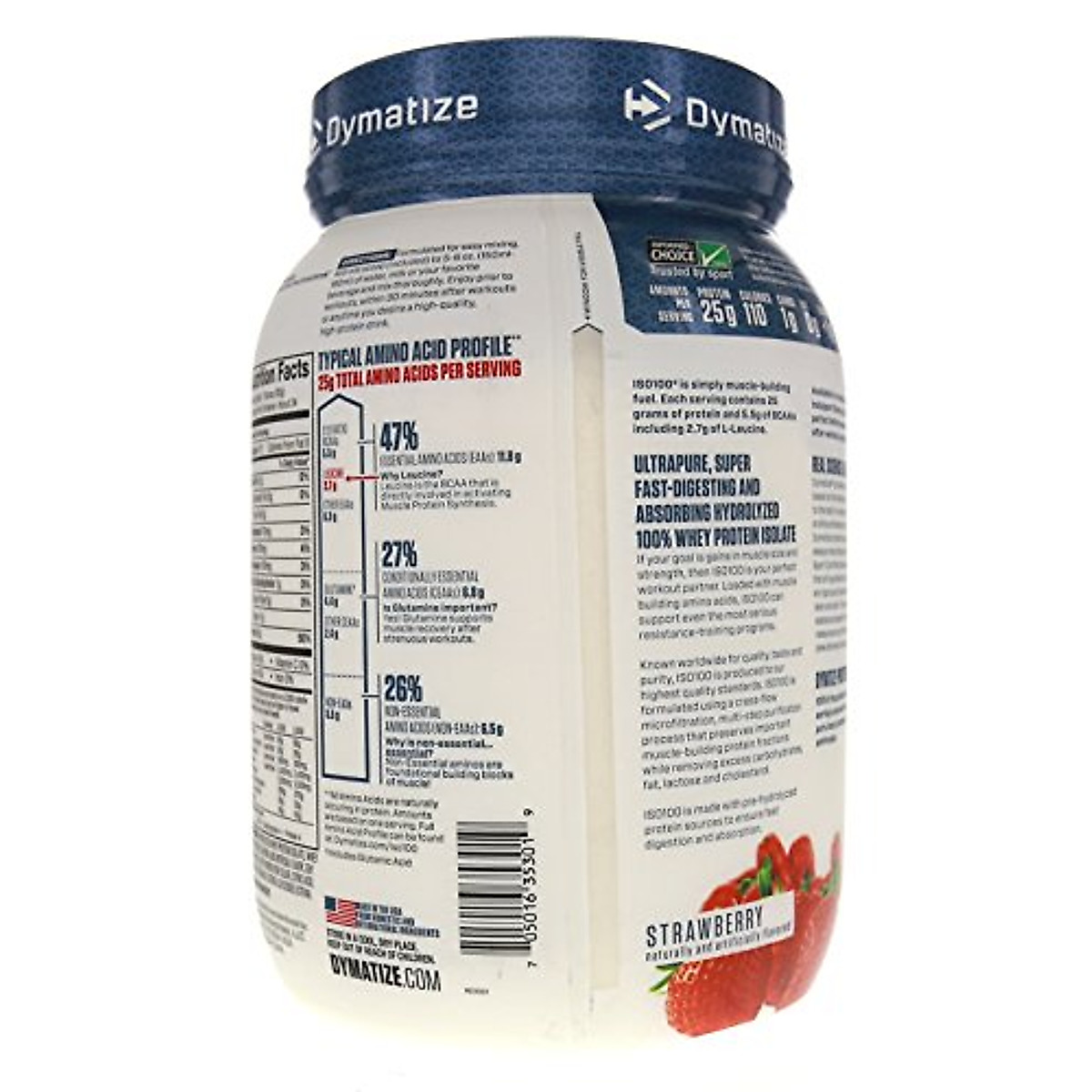 Dymatize ISO 100 Hydrolyzed Whey Protein Isolate - Strawberry- 1.6 lbs
