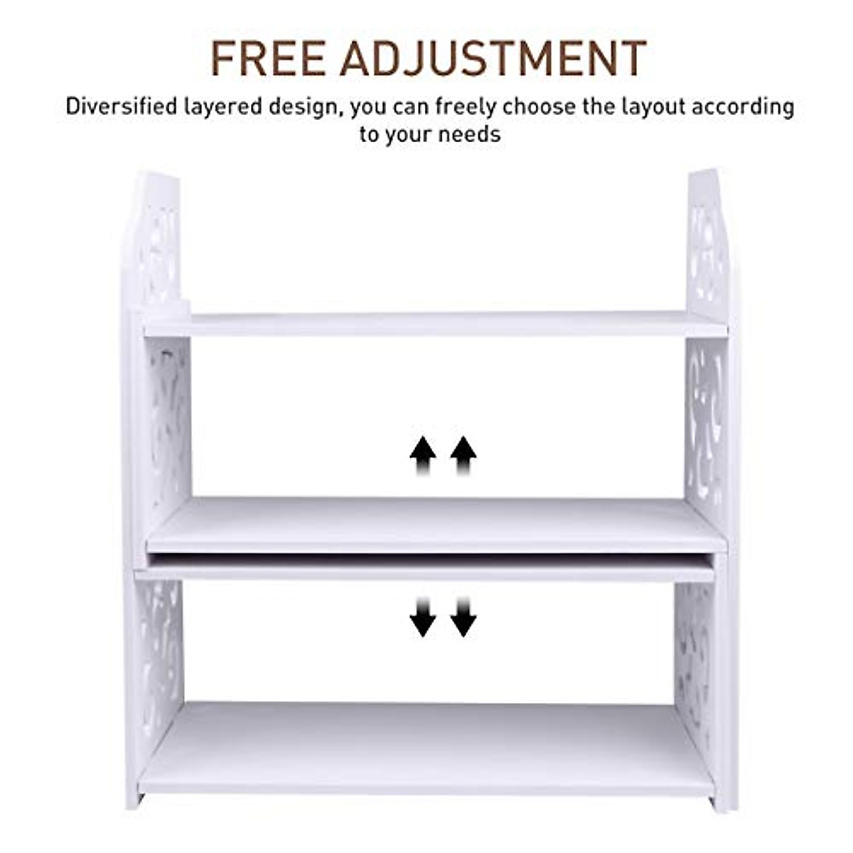 EXCEART White Display Shelf Desktop Bookshelf Organizer Wooden Desk Storage Shelf Rack Adjustable Tabletop Display Corner Countertop Bookcase Shelves for Office Kitchen White Adjustable Shelving
