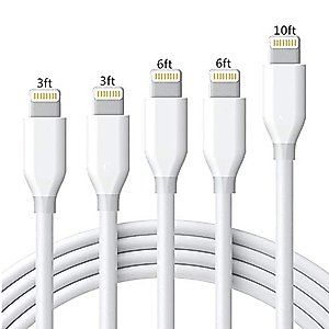 sharllen iPhone Charger Cable Lightning Cable 5 Pack[3/3/6/6/10FT] Fast Charging Cords Syncing Extra Long USB iPhone Charging Cable Compatible iPhone 11/ XS/Max/XR/X/8/8P/7/7P/6/iPad/iPod White