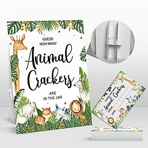 50 Safari Baby Shower Games, Safari Guess How Many Animal Crackers Game Cards with Sign, Jungle Baby Shower Games, Candy Guessing Game Tickets Safari Baby Shower Decorations(2x3.5 Inches)
