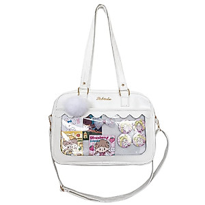 OXYPLAY Lolita ITA Bag with Insert Pin Display,Anime Cosplay Shoulder Bag,JK Messenger Crossbody Bag,PU Leather Kawaii Purse forWomen (White)