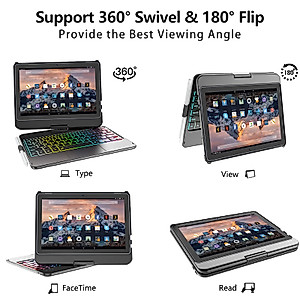 COO Keyboard Case for All-New Fire HD 10/ 10 Plus Tablet (11th Generation 2021 Release) 10.1", 360° Rotatable-7 Colors Backlit Touchpad Keyboard with Pencil Holder for Fire HD 10 Tablet