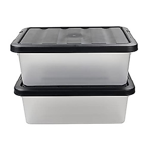 Teyyvn 14 L Clear Storage Box, 2-Pack Plastic Storage Bin with Black Lid