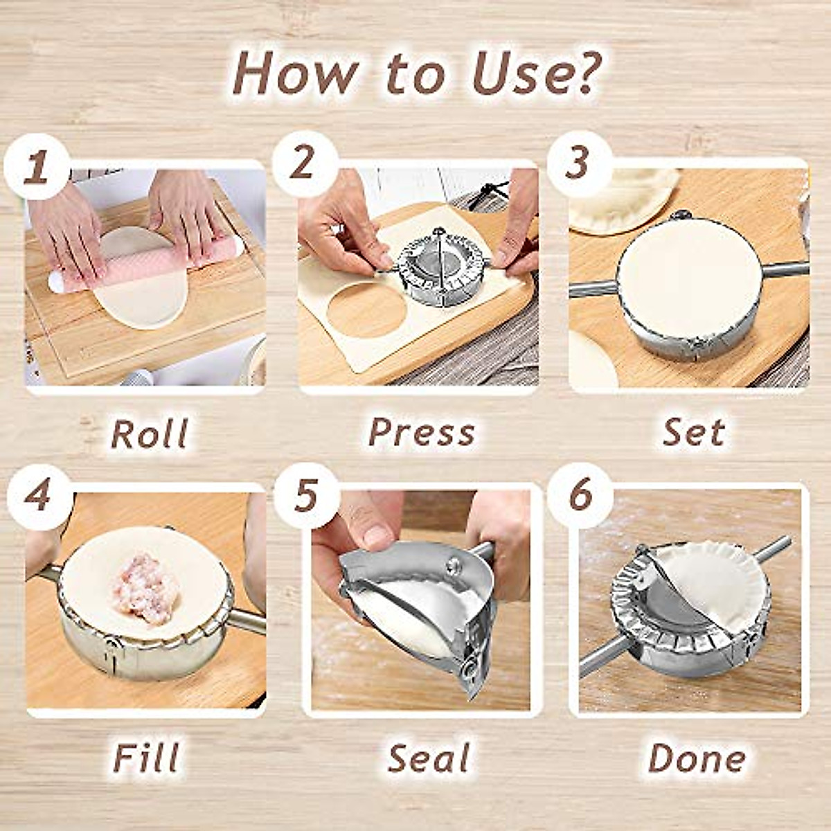COTEY 6 Inch Empanda Press, Large Stainless Steel Dumpling Maker, 2-in-1 Dough Cutter/Dumpling Mold for Empanada, Dumpling, Ravioli, Pierogi & Hand Pie