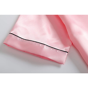 Vopmocld Big Kids Unisex Pjs Set Girls Boys Silk Pajama Sets Satin Clasic Sleepwear Summer 2 Pieces Button Down Nighty, Pink, 12