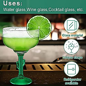 4 Pack Cactus Margarita Glasses Saguaro Margarita Glasses Cactus Green Rim Hand Blown Cactus Cocktail Glass for Drinking Margaritas, Pina Coladas, Daiquiris, and Other Cocktails (12 oz)