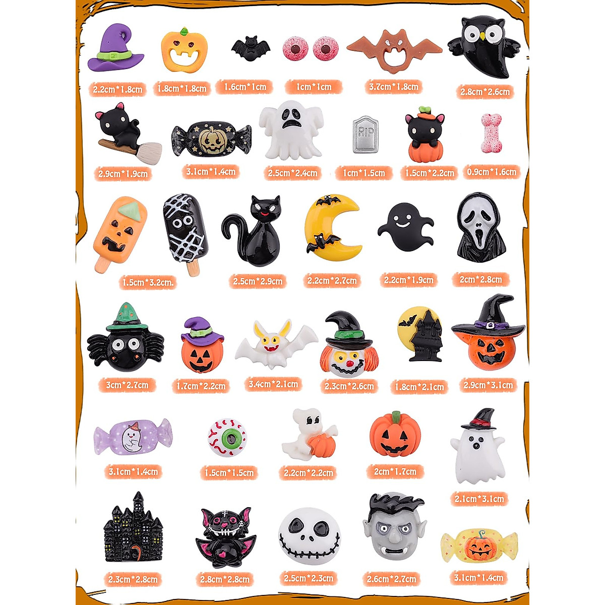 100 PCS Halloween Kawaii Flatback Decorations EBANKU 34 Styles Resin Slime Embellishments Scrapbooking Supplies Bat Skeleton Ghost Pumpkin Charms for DIY Crafts Jewelry Making
