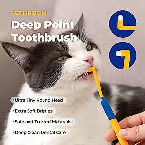 PETHROOM] Micro Tiny Pet Toothbrush for Small Cats and Dogs | Round Shaped Head with Ultra Soft Bristle for Deep Cleaning Dental Care
