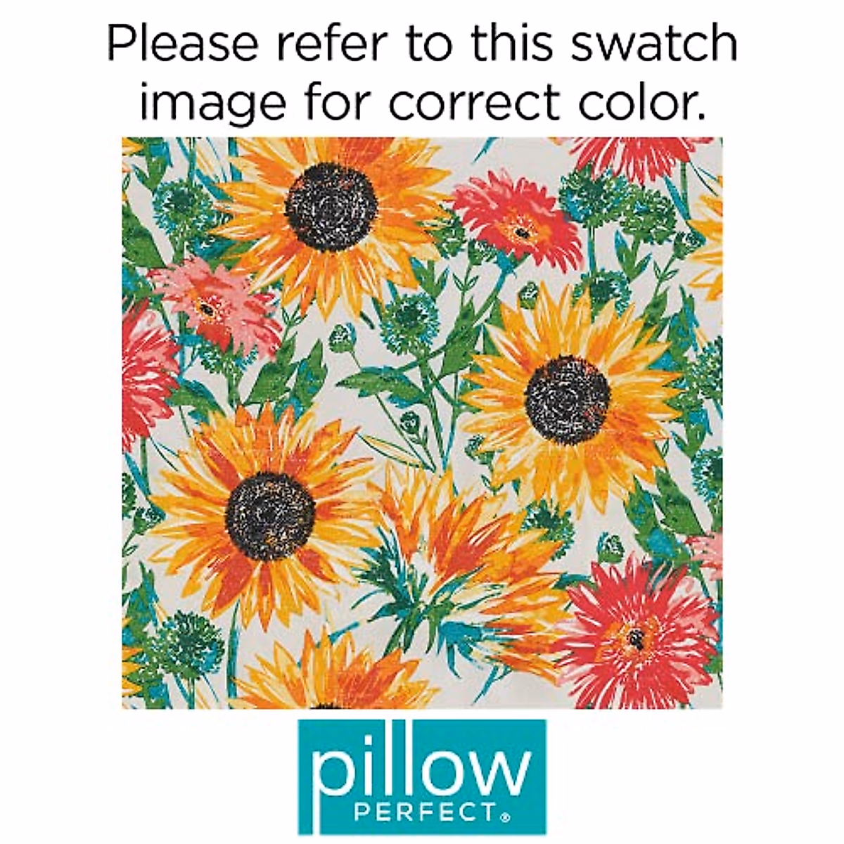 Pillow Perfect Bright Floral Indoor/Outdoor Chair Seat Cushion, Tufted, Weather, and Fade Resistant, 19" x 19", Yellow/Green Sunflowers, 2 Count