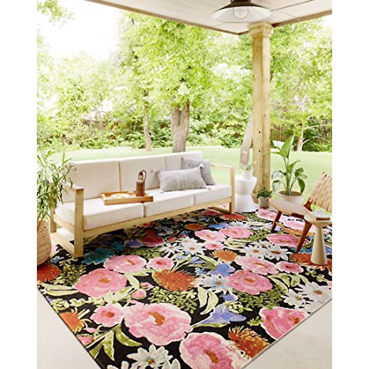 Loloi II Botanical Collection BOT-01 Black/Multi, Indoor/Outdoor 6'-7" x 9'-4" Area Rug